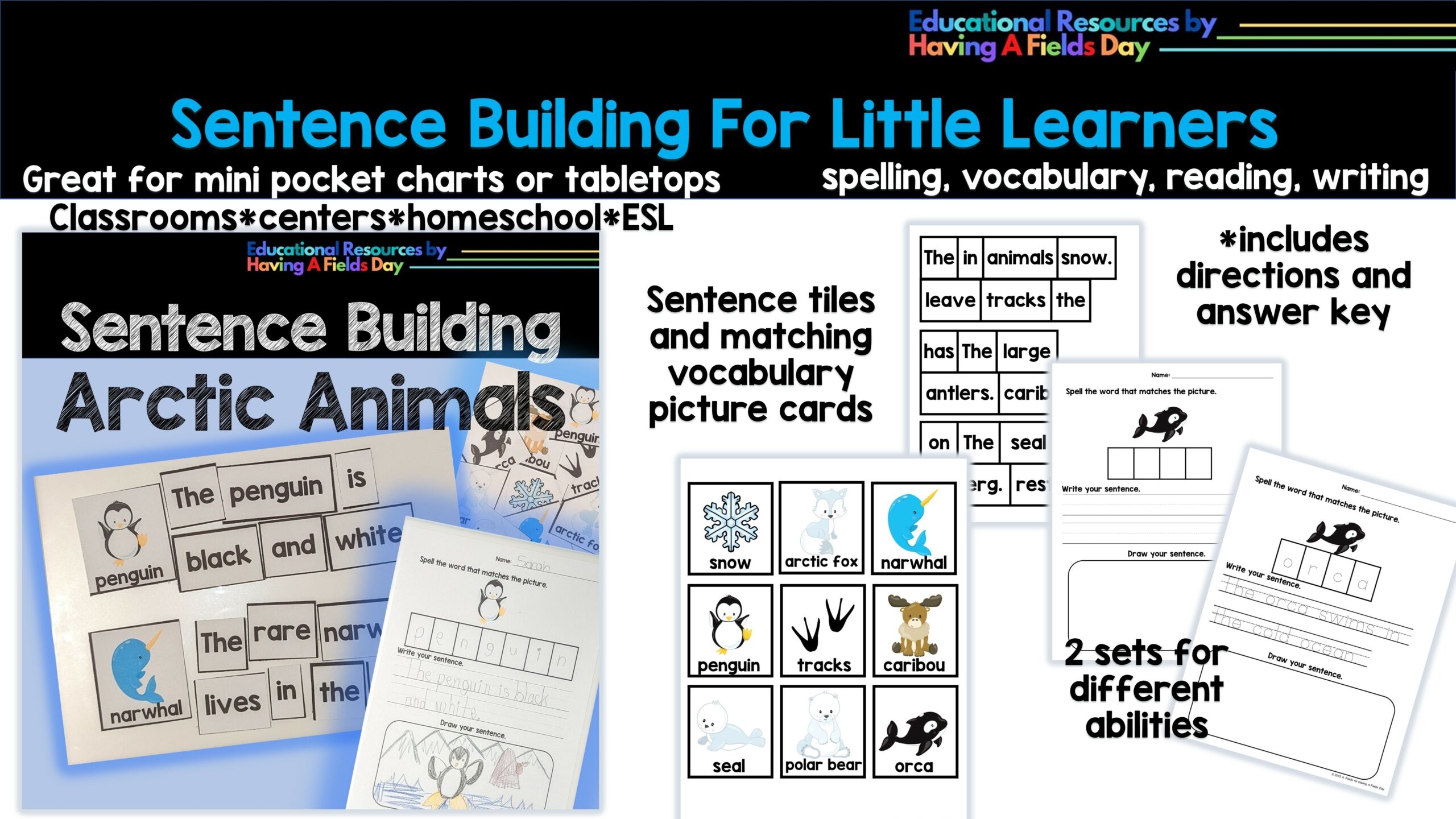 Sentence Building Tiles and Worksheets | Arctic and Antarctic Animals ...