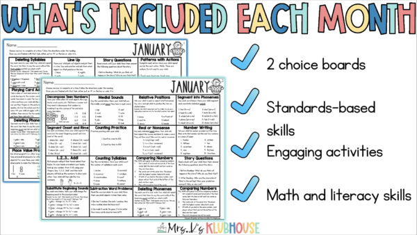 January Practice at Home Choice Boards for Kindergarten | Made By Teachers
