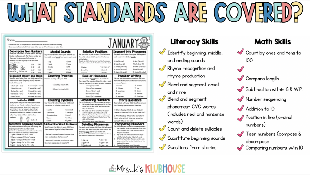January Practice at Home Choice Boards for Kindergarten | Made By Teachers