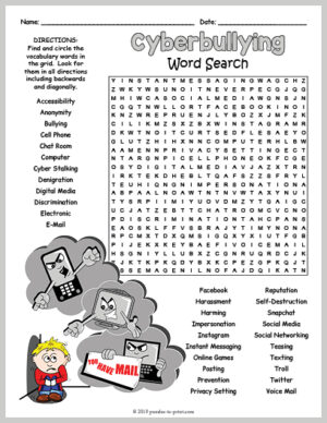 INTERNET SAFETY / CYBERBULLYING Word Search Puzzle Worksheet Activity ...