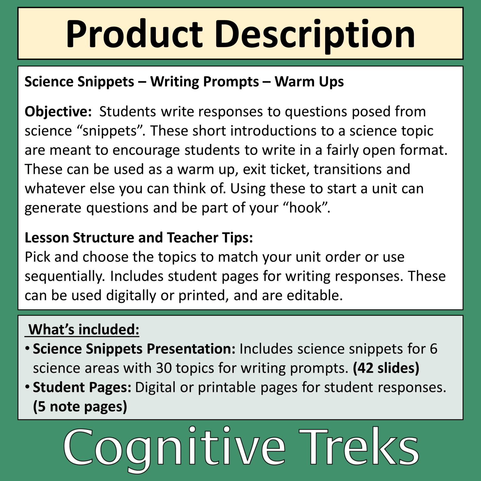 Science Snippets Writing Prompts #1 | Warm Ups | Science Starters | 30 ...