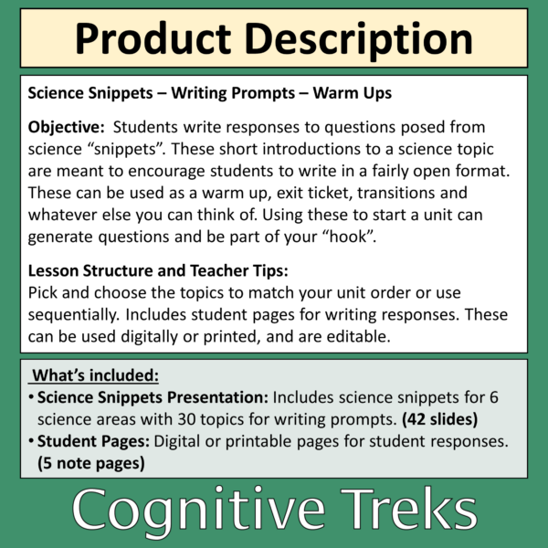 Science Snippets Writing Prompts #1 | Warm Ups | Science Starters | 30 ...