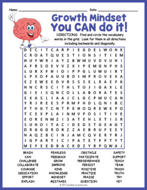 GROWTH MINDSET Word Search Puzzle Worksheet Activity | Made By Teachers