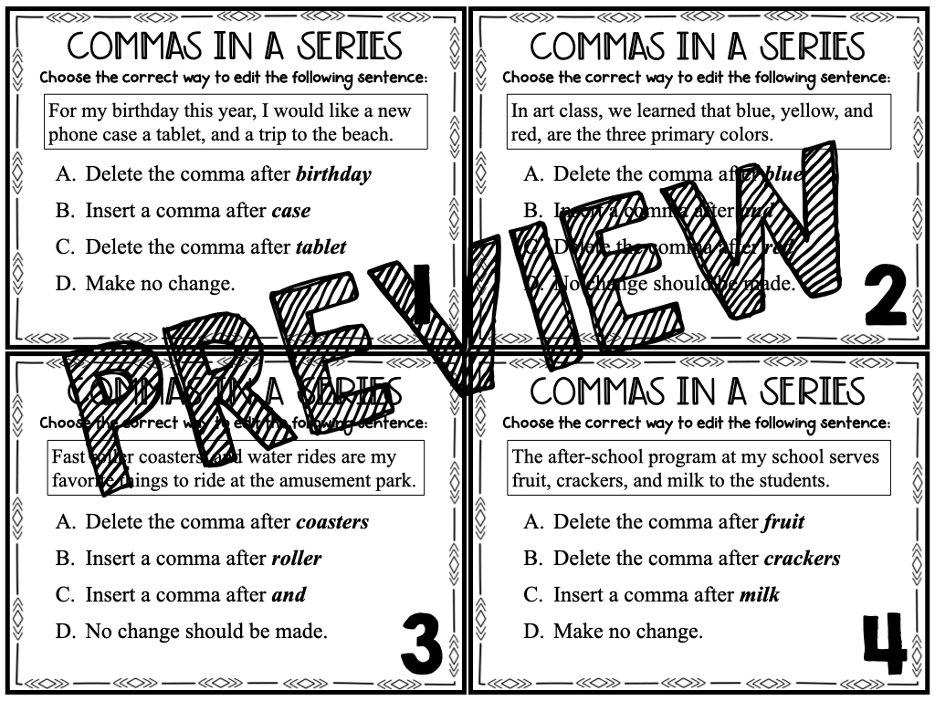 Commas in a Series: Skill-Specific Revising and Editing Task Cards ...