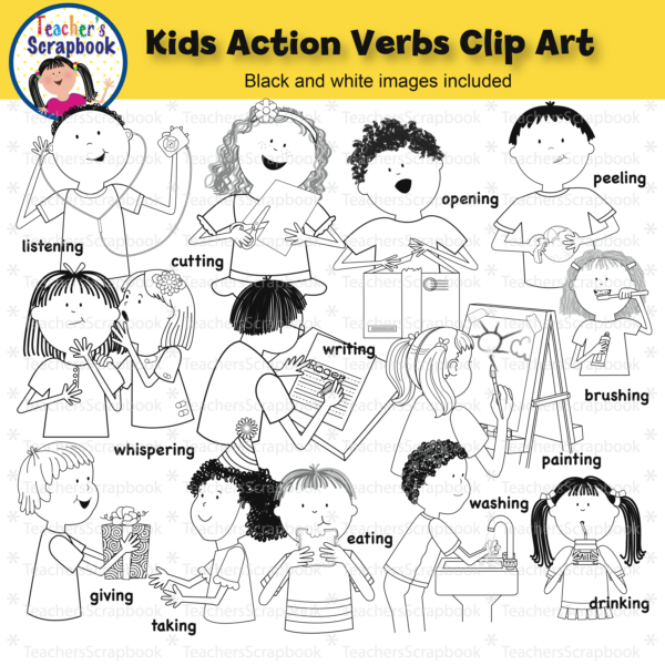 Kids Action Verbs Clip Art | Made By Teachers
