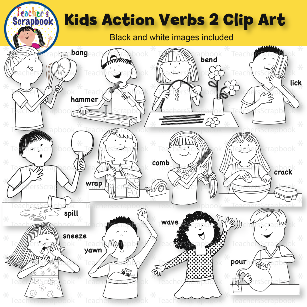 Kids Action Verbs 2 Clip Art | Made By Teachers