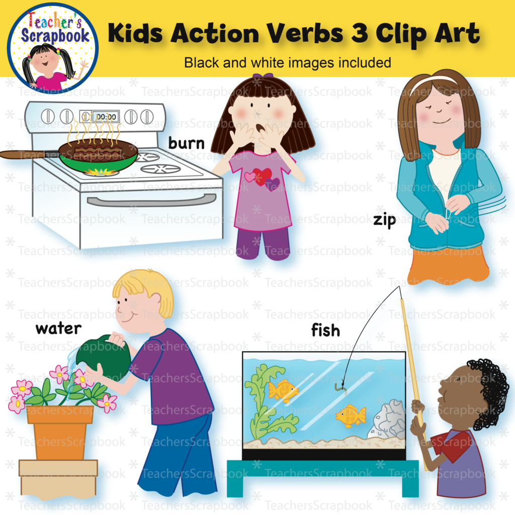 Kids Action Verbs 3 Clip Art | Made By Teachers