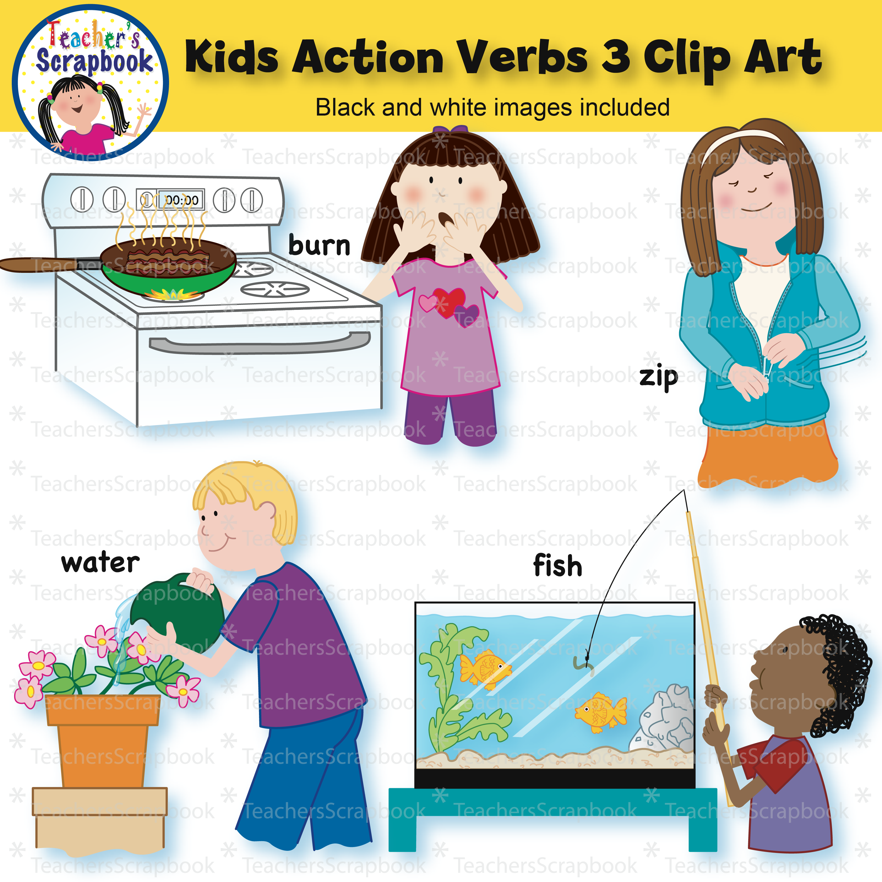 Kids Action Verbs 3 Clip Art | Made By Teachers