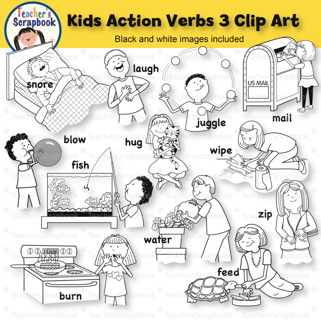 Kids Action Verbs 3 Clip Art | Made By Teachers