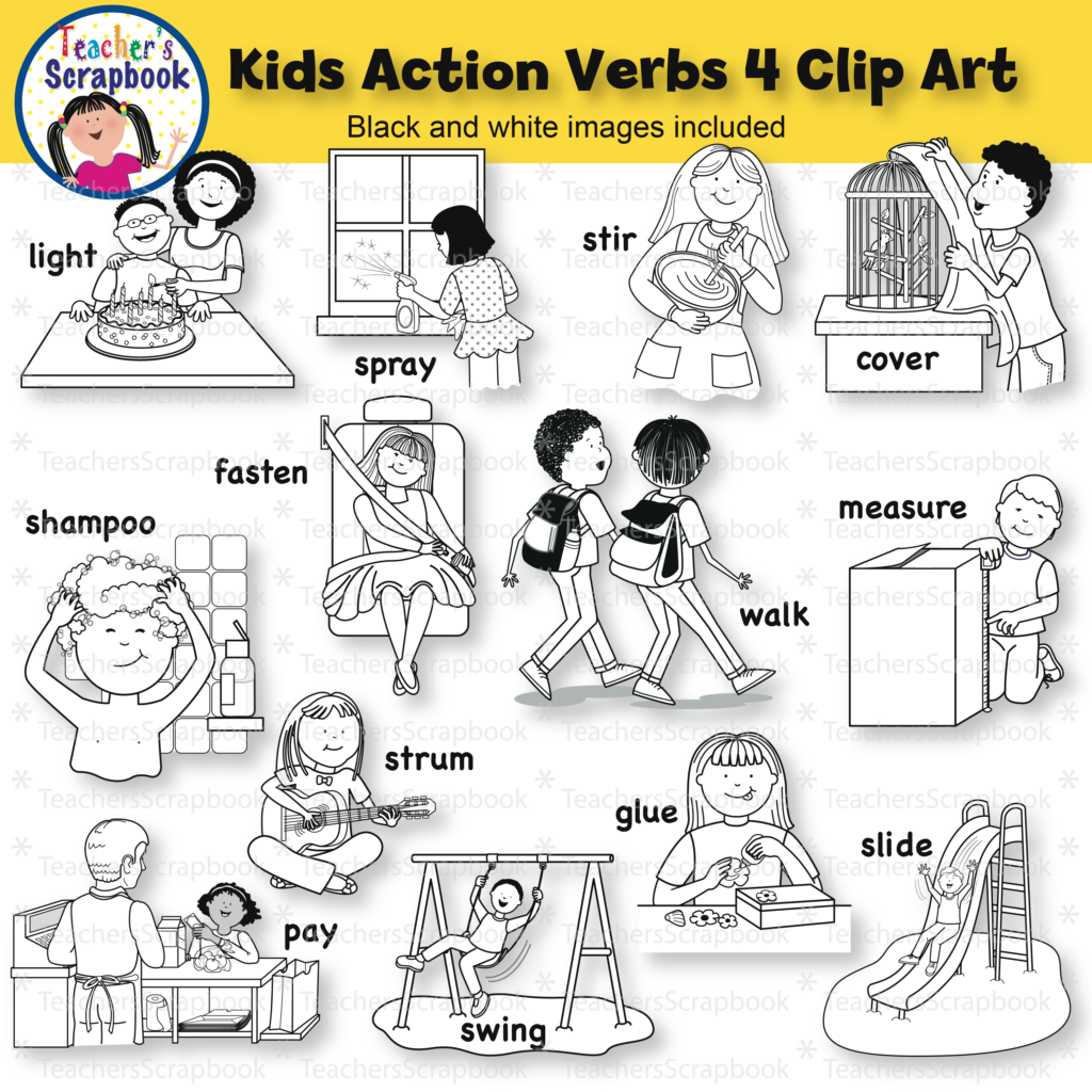 Kids Action Verbs 4 Clip Art | Made By Teachers