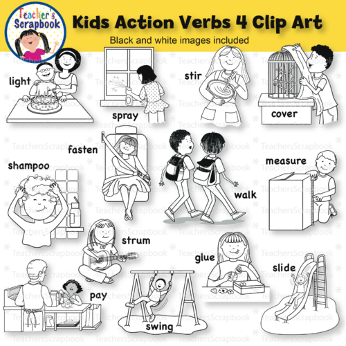Kids Action Verbs 4 Clip Art | Made By Teachers