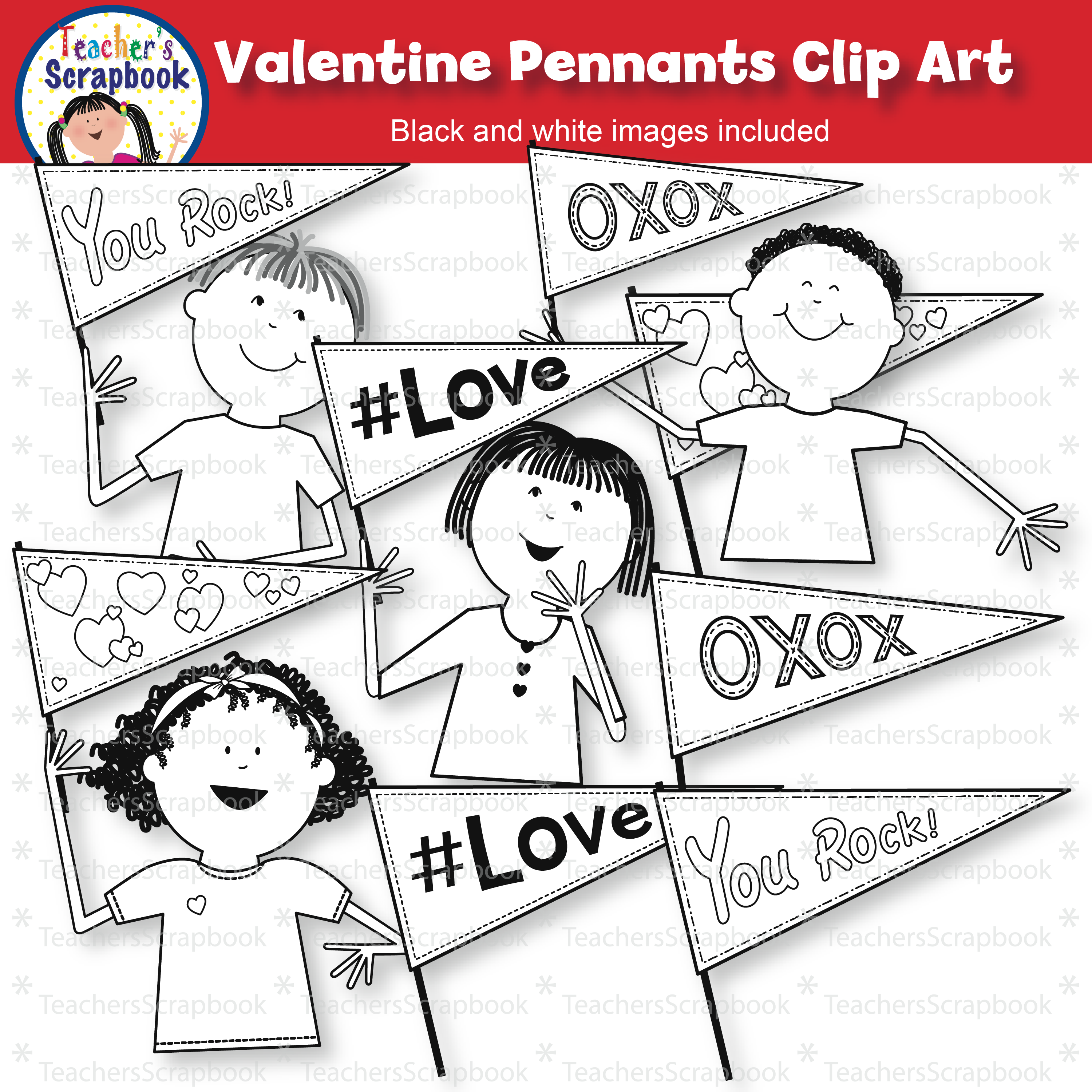 Valentine Pennants Clip Art | Made By Teachers
