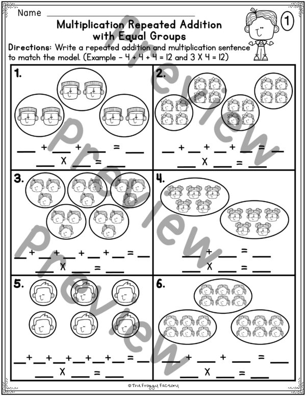 Multiplication as Repeated Addition Equal Groups Worksheets | Made By ...