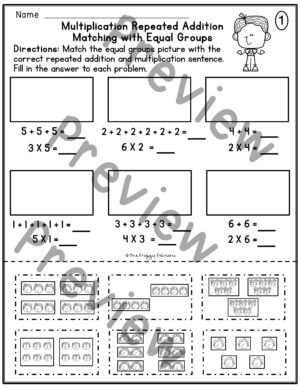 Multiplication as Repeated Addition Equal Groups Worksheets | Made By ...