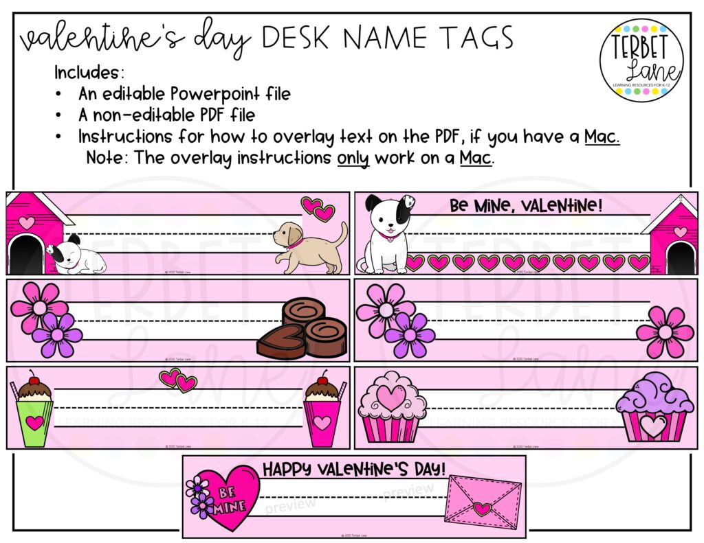 Valentine's Day Editable Desk Name Tags | Made By Teachers