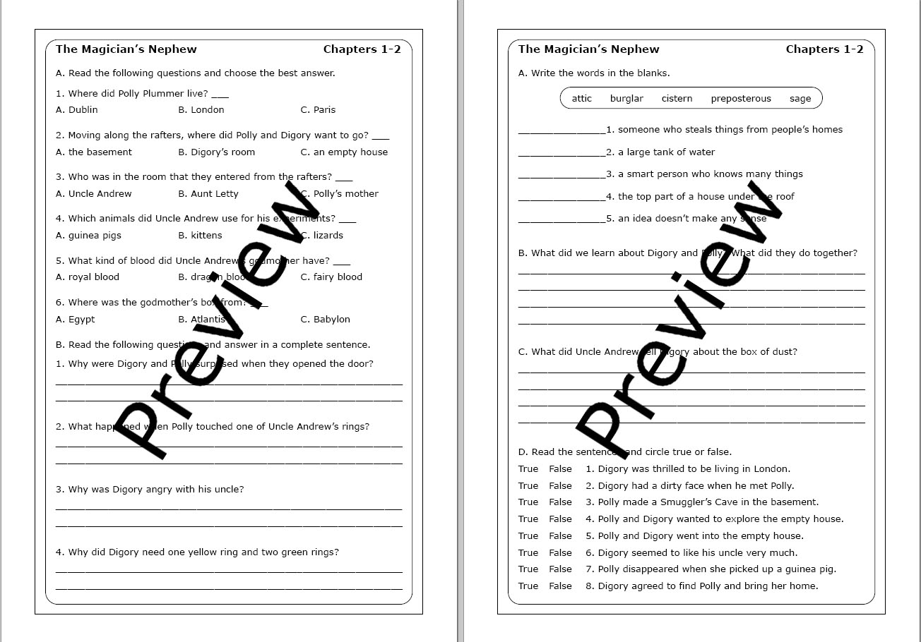 C. S. Lewis "The Magician's Nephew" worksheets | Made By Teachers