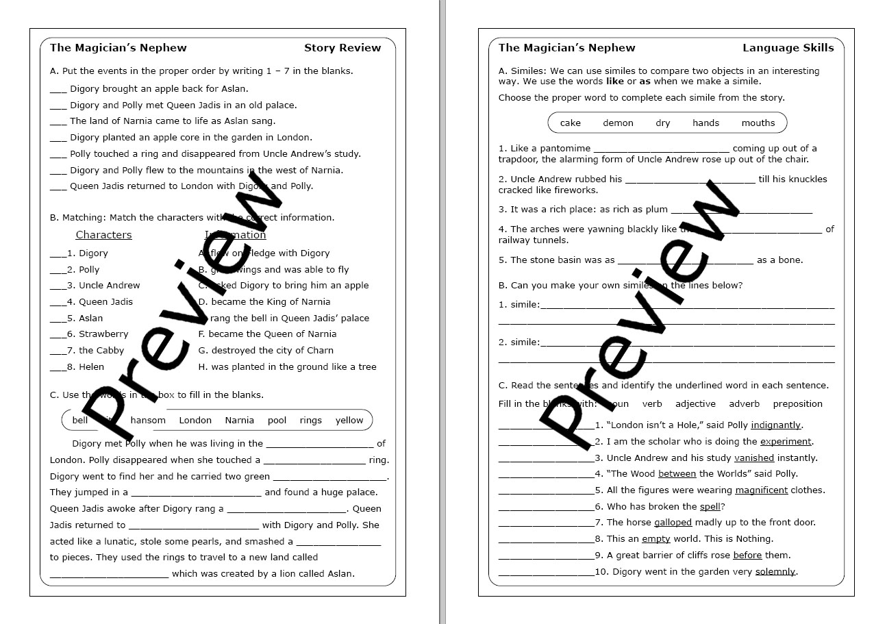 C. S. Lewis "The Magician's Nephew" worksheets | Made By Teachers