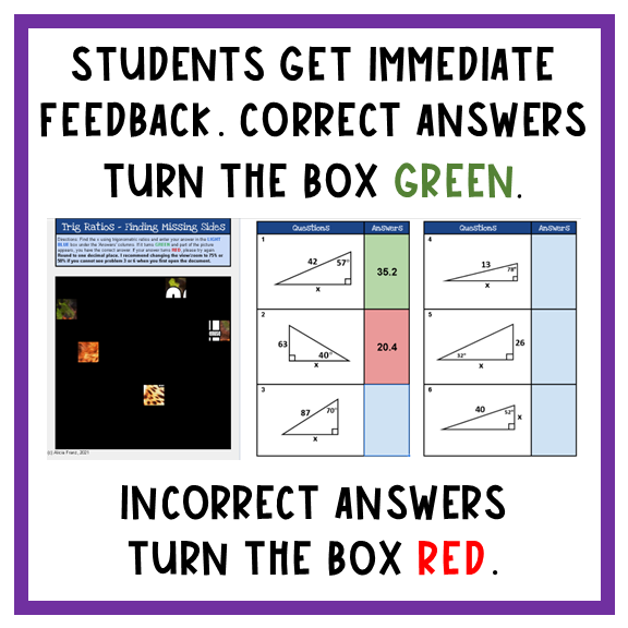 Right Triangle Trigonometry Finding Side Lengths Activity Digital Pixel ...