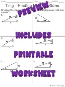 Right Triangle Trigonometry Finding Side Lengths Activity Digital Pixel ...