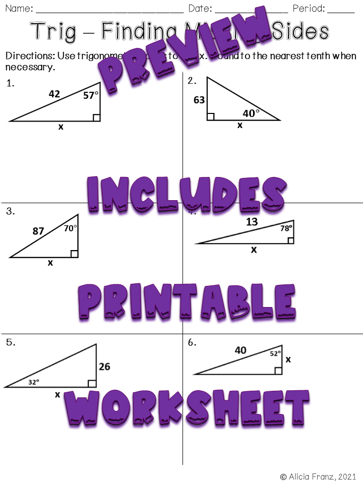 Right Triangle Trigonometry Finding Side Lengths Activity Digital Pixel ...