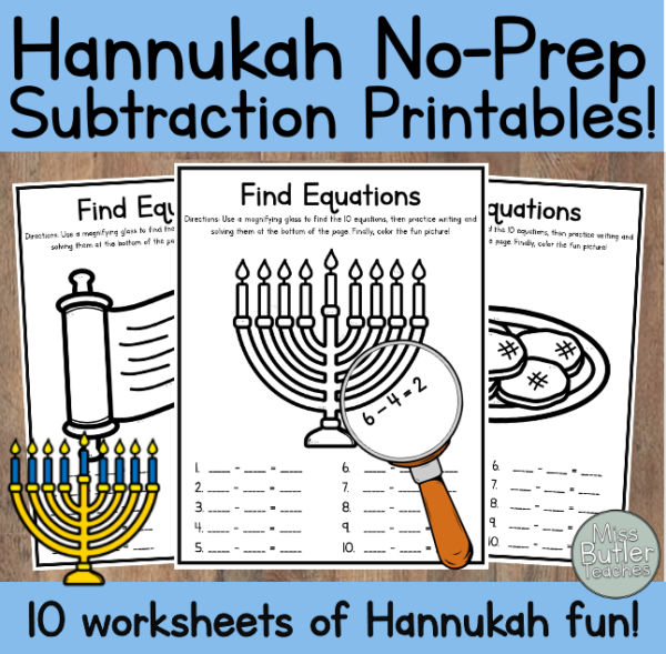 Kindergarten NO-PREP Hanukkah (Chanukah) Worksheets! Subtraction Math ...