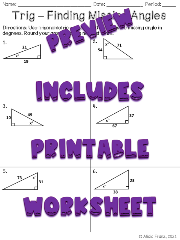 Right Triangle Trigonometry Activity Finding Angle Measures Digital ...