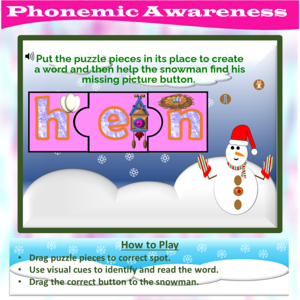 Christmas CVC Short Vowel E Jigsaw Puzzle Boom Cards | Made By Teachers