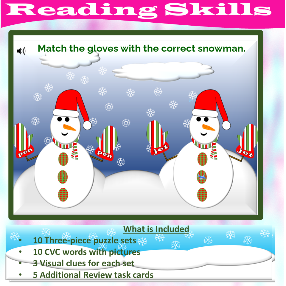 Christmas CVC Short Vowel E Jigsaw Puzzle Boom Cards | Made By Teachers