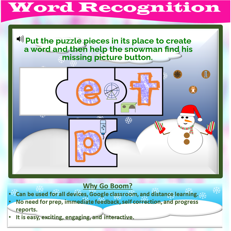 Christmas CVC Short Vowel E Jigsaw Puzzle Boom Cards | Made By Teachers