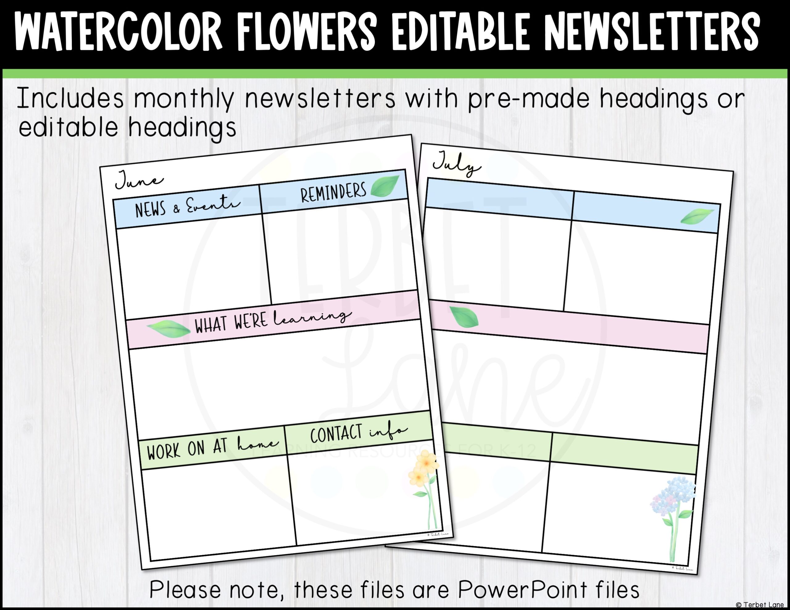 Editable Watercolor Flowers Monthly Weekly Newsletter Templates | Made ...