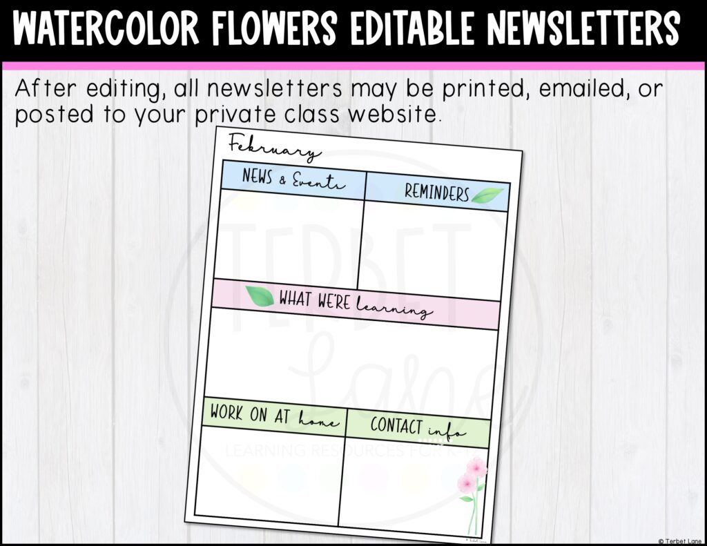 Editable Watercolor Flowers Monthly Weekly Newsletter Templates | Made ...
