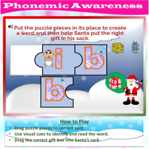 Christmas CVC Short Vowel I Jigsaw Puzzle Boom Cards | Made By Teachers