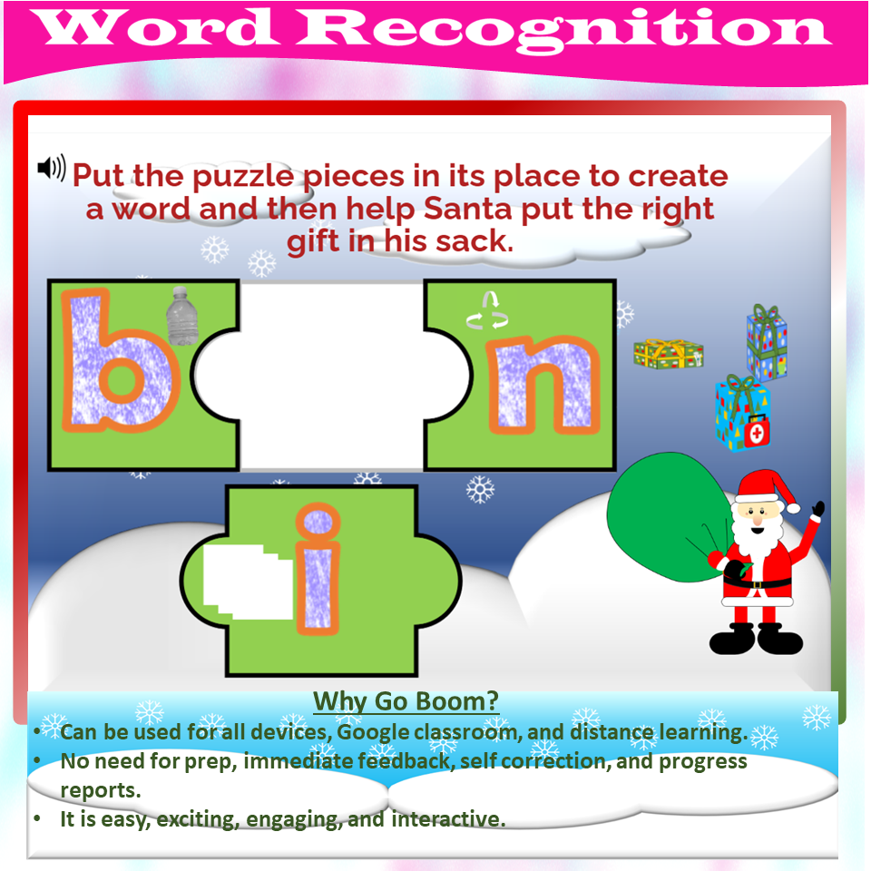 Christmas CVC Short Vowel I Jigsaw Puzzle Boom Cards | Made By Teachers