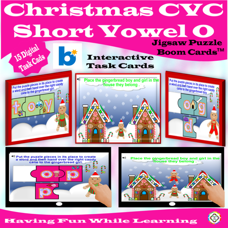 Christmas CVC Short Vowel O Jigsaw Puzzle Boom Cards | Made By Teachers