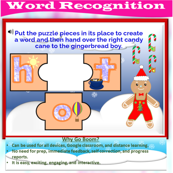 Christmas CVC Short Vowel O Jigsaw Puzzle Boom Cards | Made By Teachers