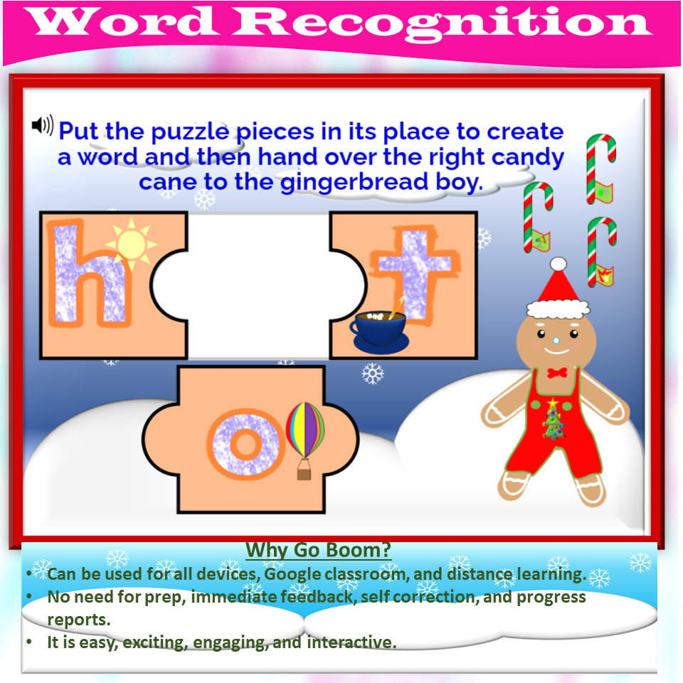 Christmas CVC Short Vowel O Jigsaw Puzzle Boom Cards | Made By Teachers