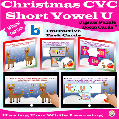 Christmas CVC Short Vowel U Jigsaw Puzzle Boom Cards | Made By Teachers