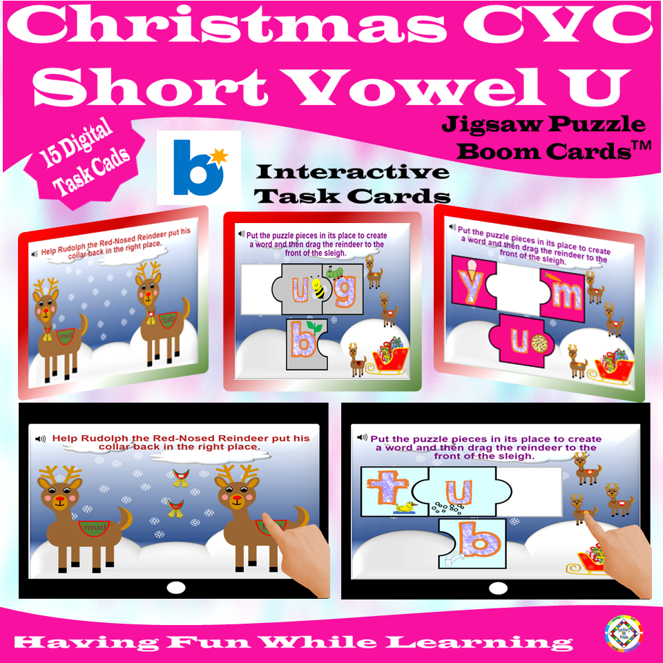 Christmas CVC Short Vowel U Jigsaw Puzzle Boom Cards | Made By Teachers