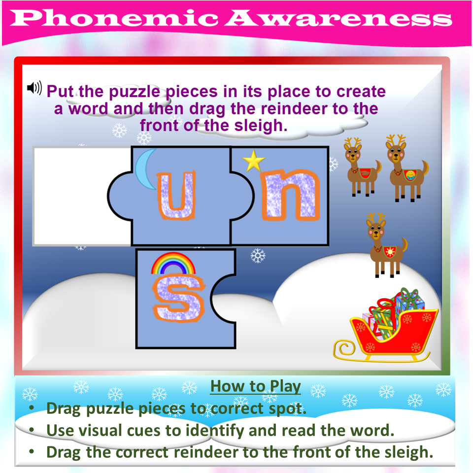 Christmas CVC Short Vowel U Jigsaw Puzzle Boom Cards | Made By Teachers