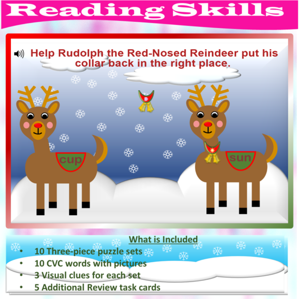 Christmas CVC Short Vowel U Jigsaw Puzzle Boom Cards | Made By Teachers