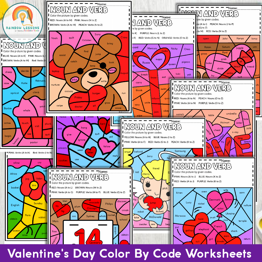 Valentines Day Coloring Pages | Valentines Day Activities | Nouns and ...