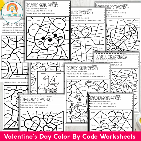 Valentines Day Coloring Pages | Valentines Day Activities | Nouns and ...