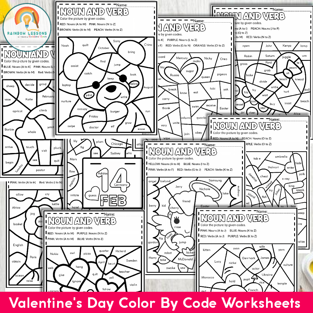 Valentines Day Coloring Pages | Valentines Day Activities | Nouns and ...