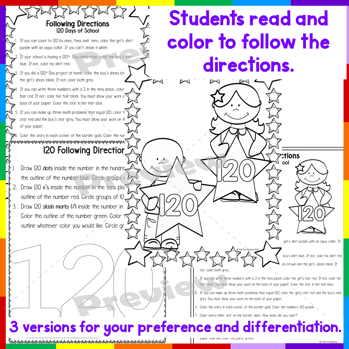 120th Day Read and Color to Follow Directions - Reading and Math | Made ...