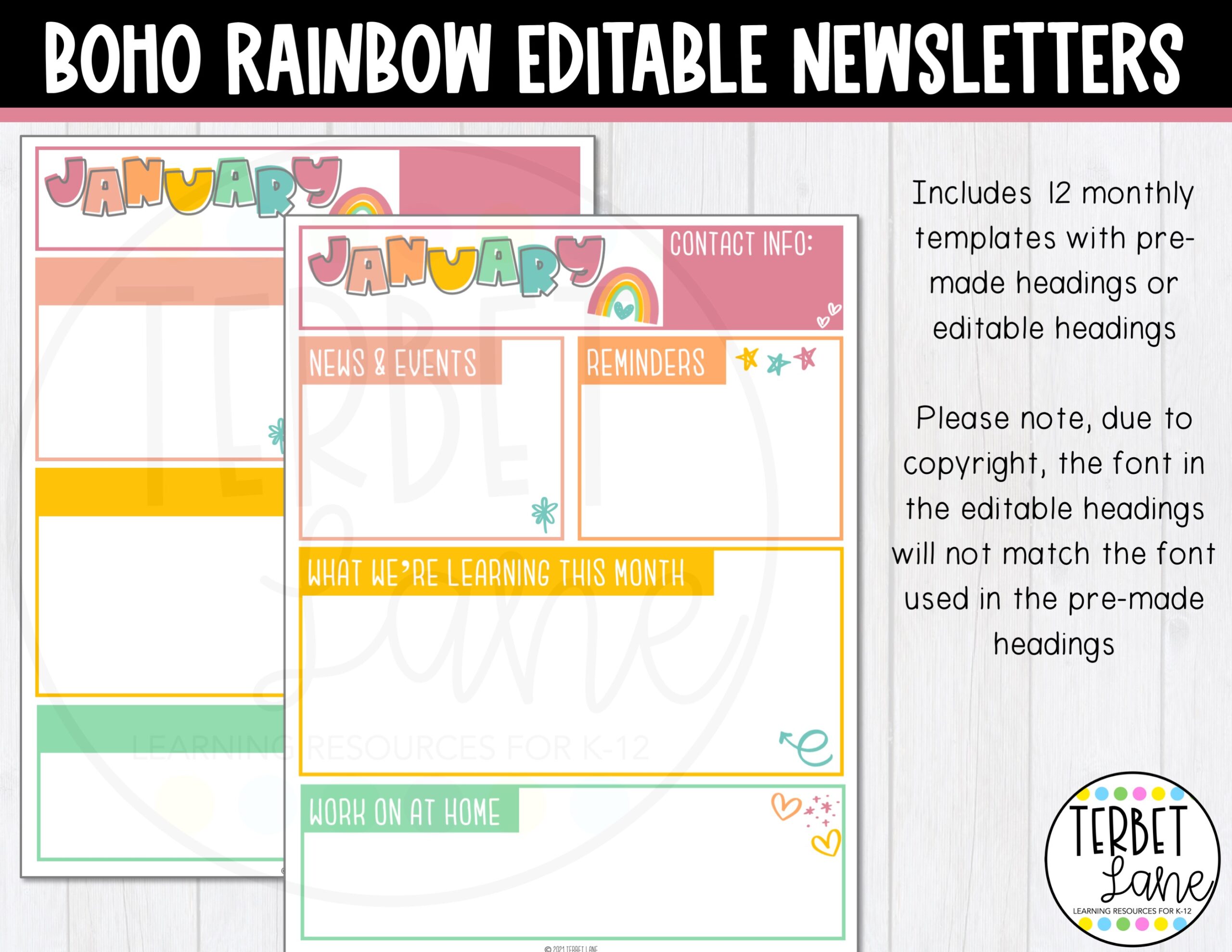 Editable Boho Rainbow Classroom Decor Monthly Weekly Newsletter ...
