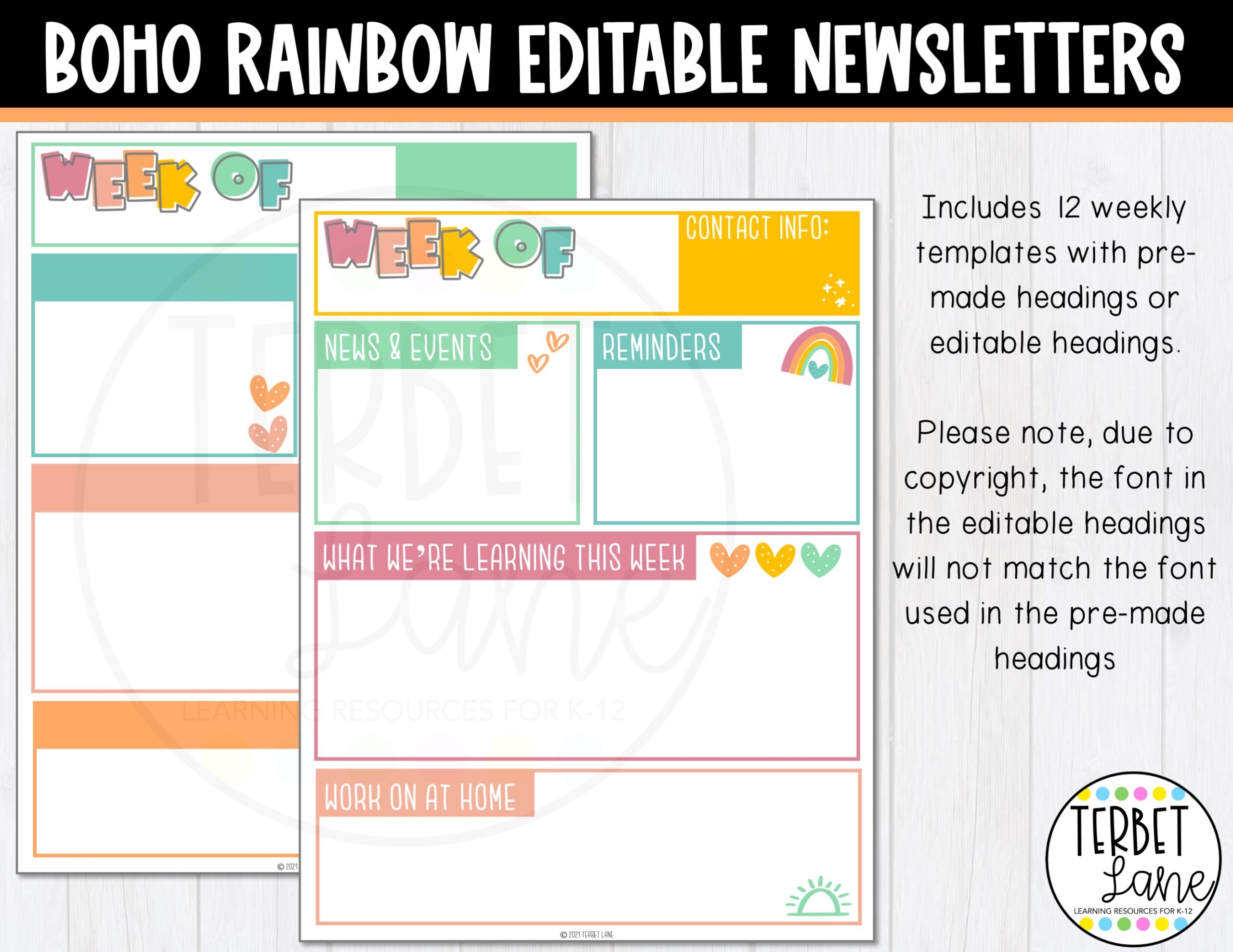 Editable Boho Rainbow Classroom Decor Monthly Weekly Newsletter ...