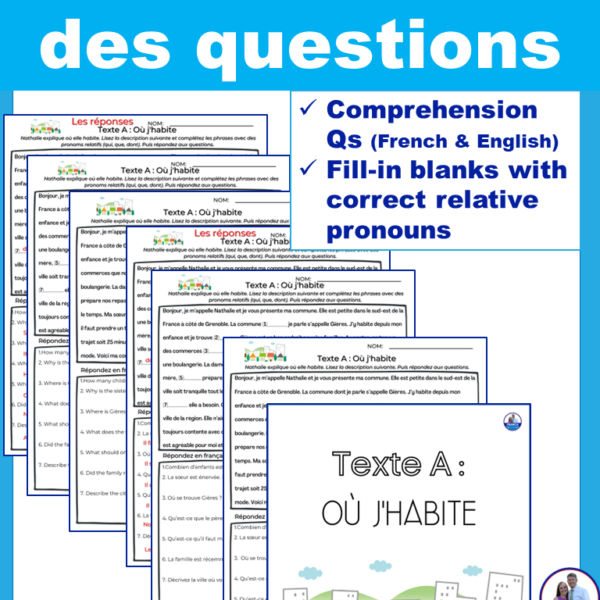 French Relative Pronouns Reading Comprehension & Questions les pronoms ...
