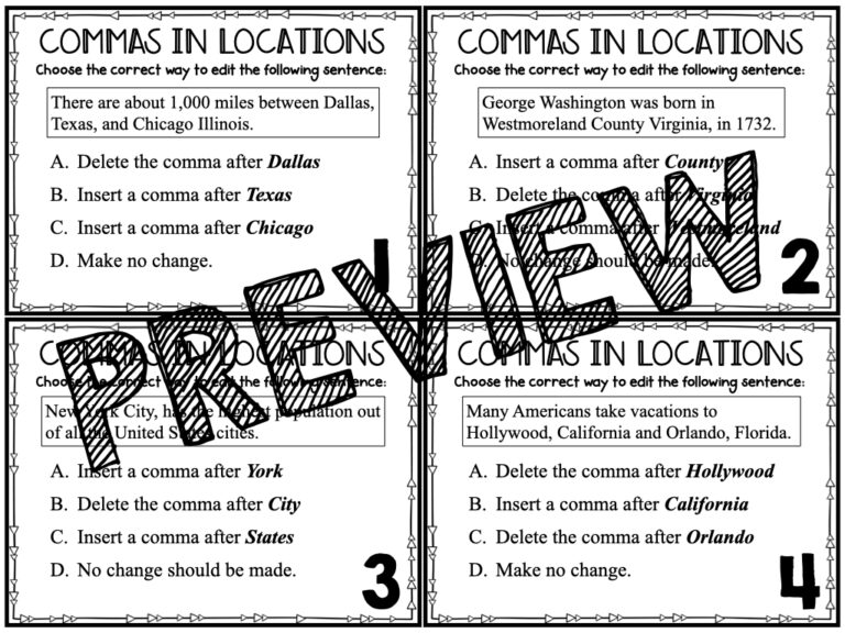 Commas in Locations: Skill-Specific Revising and Editing Task Cards ...