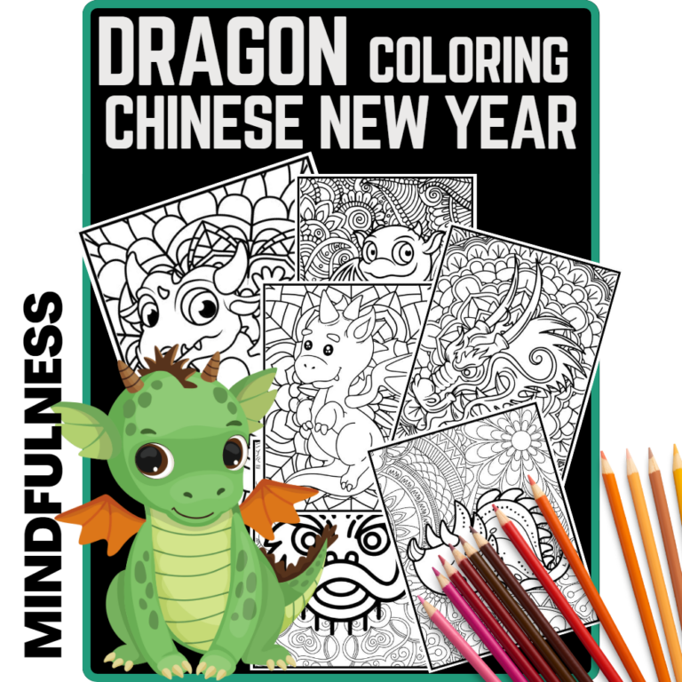 Chinese Dragon Lunar New Year Coloring Activity ,Mindfulness Stress ...