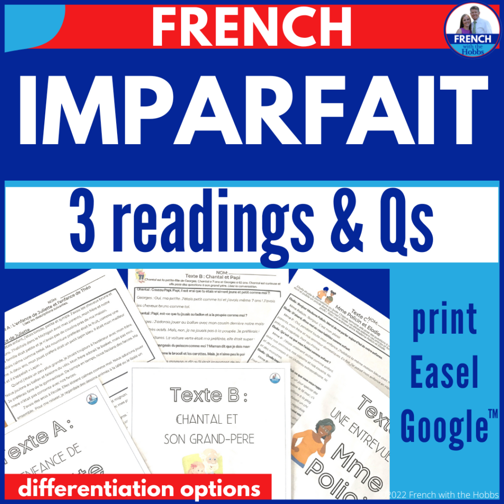 Imparfait et l'enfance French Imperfect Reading Comprehension Print ...